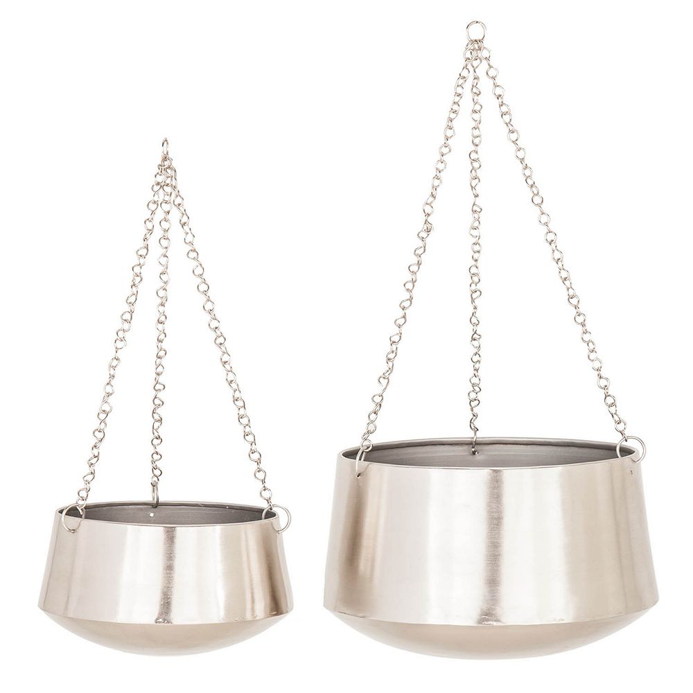 Stella & Eve Metallic Silver Finish Hanging Planter Wall Decor 2-piece Set