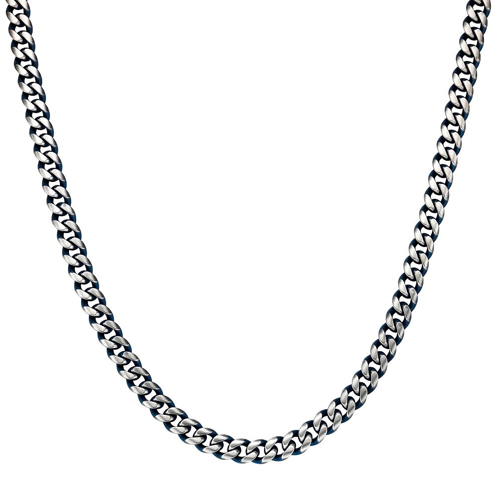 Men's LYNX Blue Ion-Plated Stainless Steel 5mm Curb Link Chain Necklace