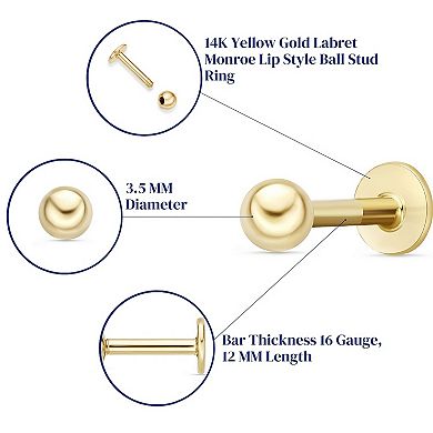 Lila Moon 14k Gold 3 mm Labret Lip Stud