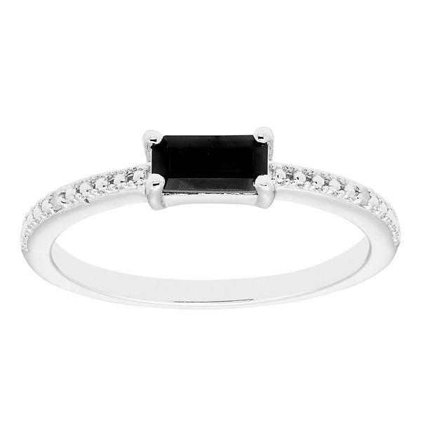 Sterling Silver Diamond Accent & Black Onyx Rectangle Ring