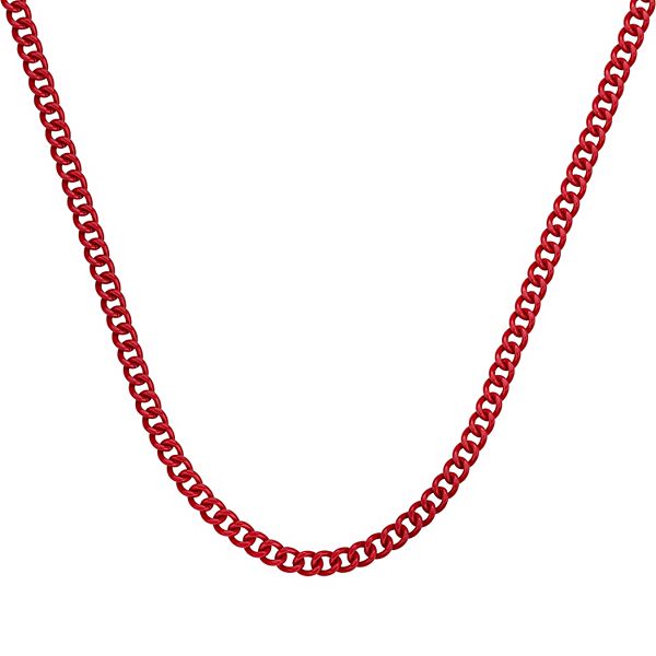 Men's LYNX Red Acrylic Coated Stainless Steel 9 mm Curb Chain Necklace