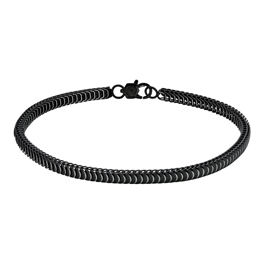 LYNX Stainless Steel 4mm Cobra Chain Black Ion-Plated 9" Men's Bracelet