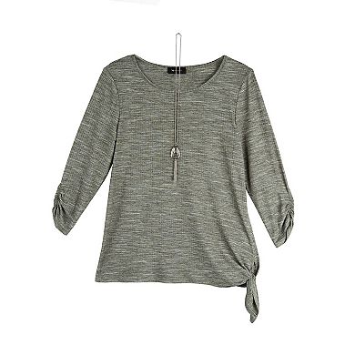 Women's AB Studio Necklace & Ruched Sleeve Side-Knot Top