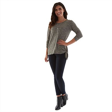 Women's AB Studio Necklace & Ruched Sleeve Side-Knot Top