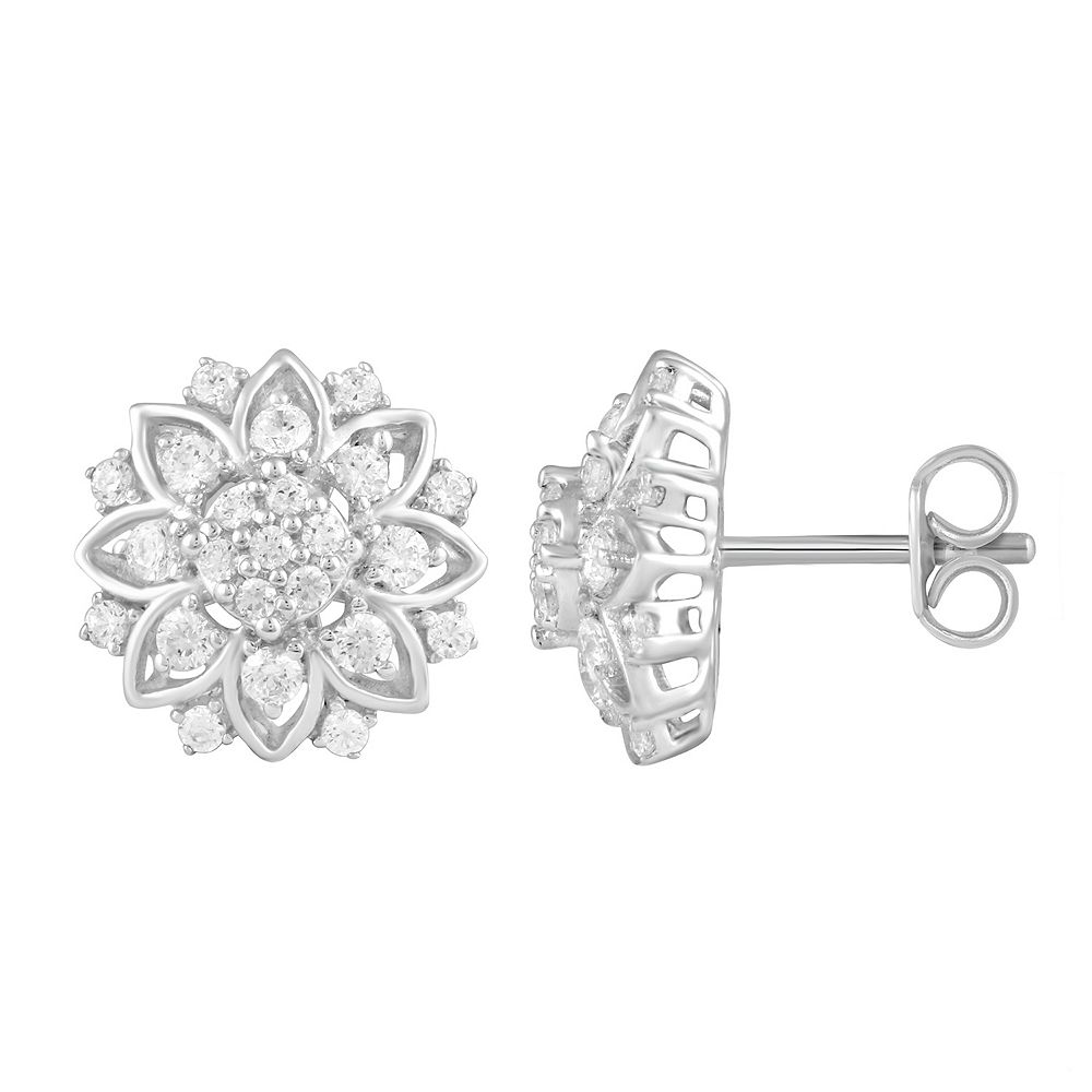 Royal Aura Sterling Silver 3/4 Carat T.W. Diamond Flower Stud Earrings