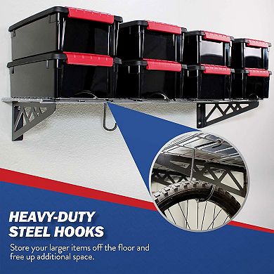 SafeRacks 18x48 Inch Garage Wall Mounted Wire Utility Shelf, Hammertone ...