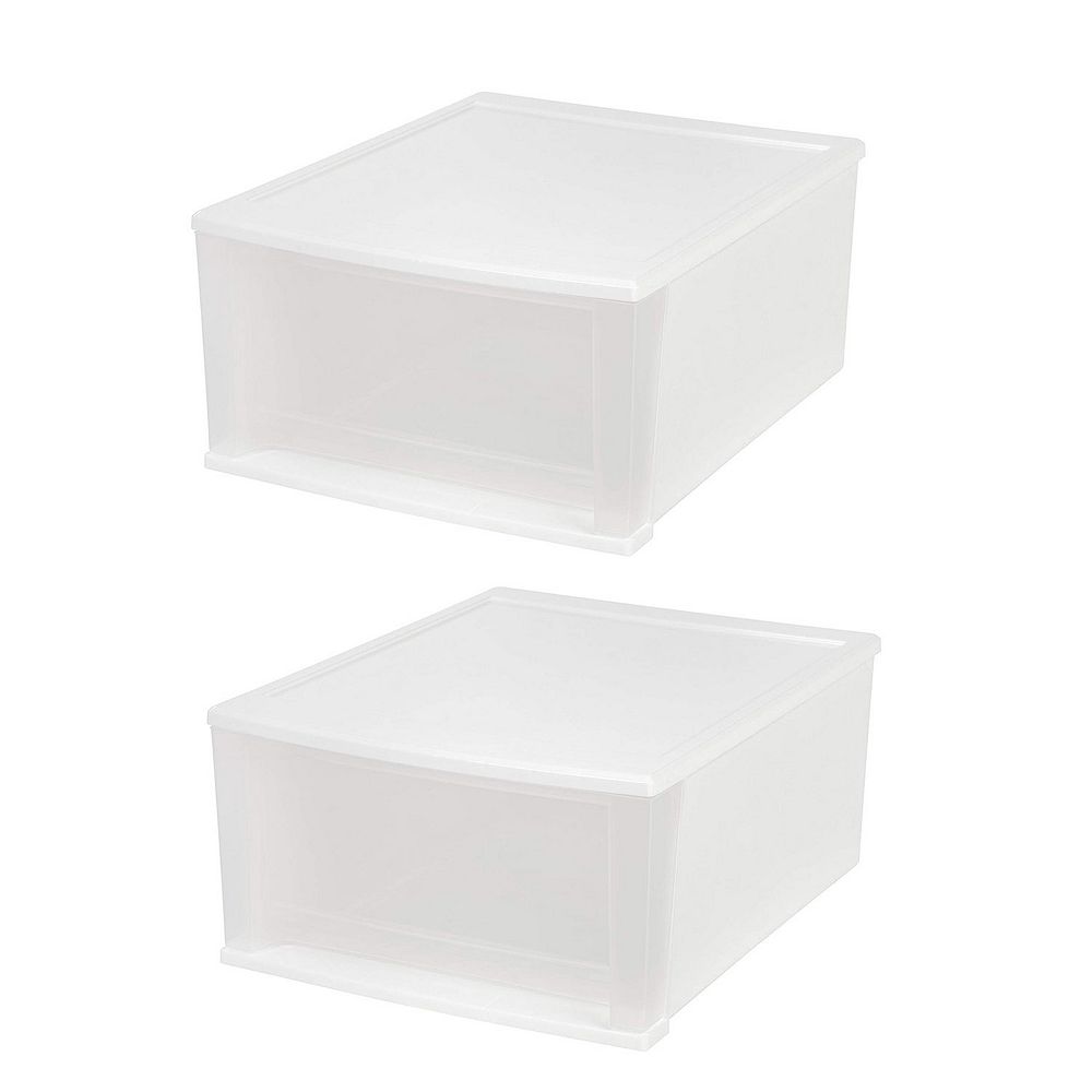 IRIS Medium 32 Qt Stackable Pull Out Clear Front Plastic Drawer, White ...
