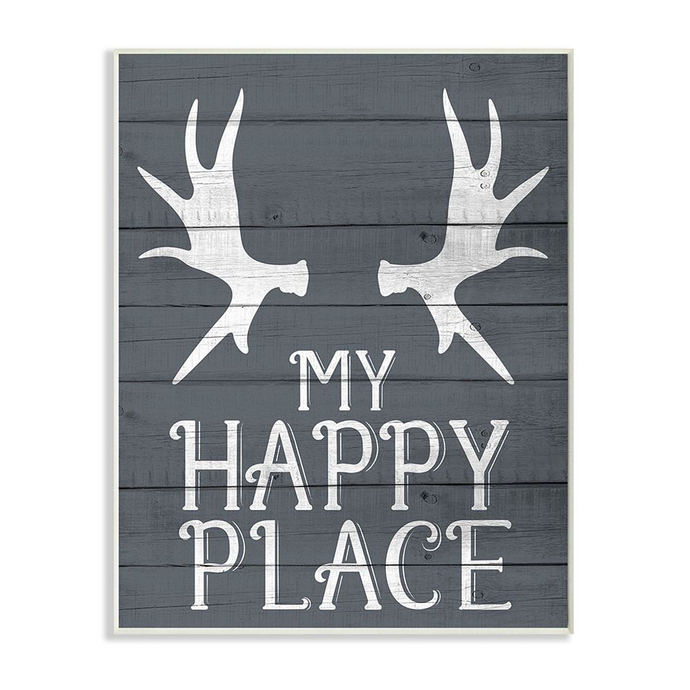 Stupell Home Decor Rustic My Happy Place Large Elk Antlers Plaque Wall ...
