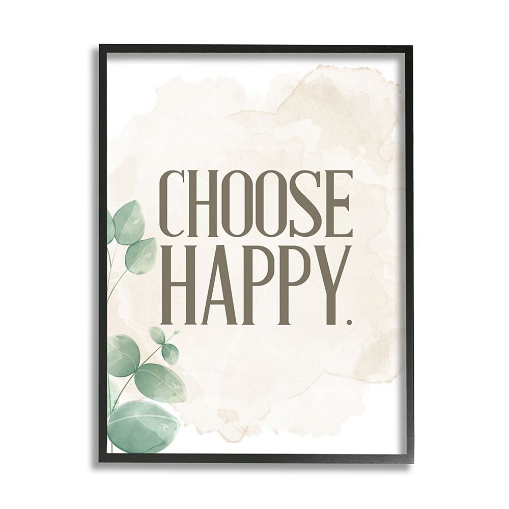 Stupell Home Decor Choose Happy Text Green Leaves Neutral Brown Framed ...