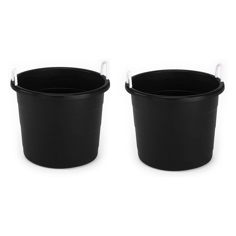 Homz Plastic 17 Gallon Utility Storage Bucket Tub w/Rope Handle, Black ...