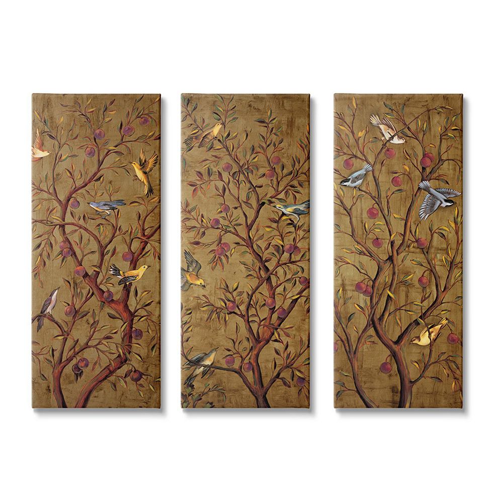 Stupell Home Decor Regal Plum Tree Birds Canvas Wall Art 3-piece Set
