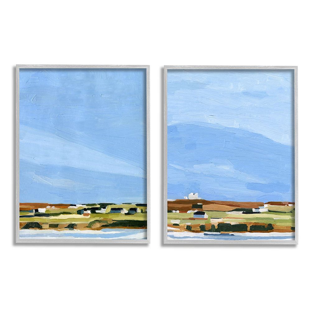 Stupell Home Decor Abstract Seaside Town Framed Wall Art 2-piece Set