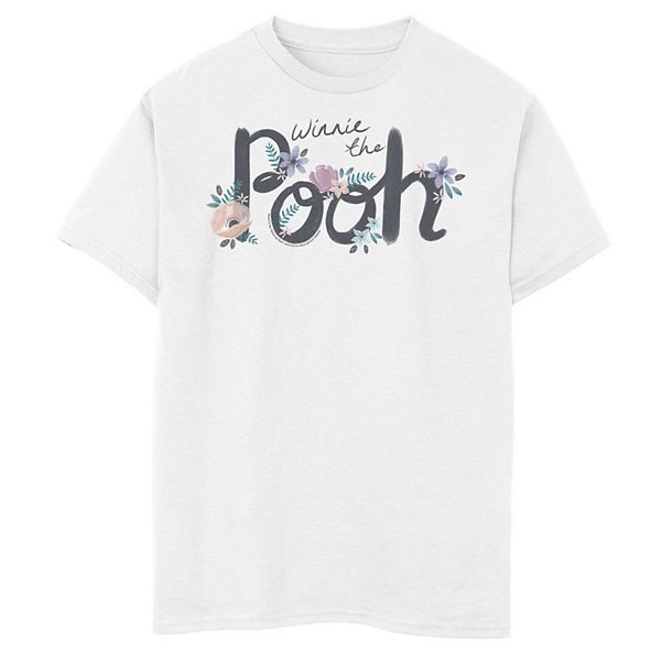 Disney's Winnie The Pooh Boys 8-20 Floral Cursive Name Text Graphic Tee