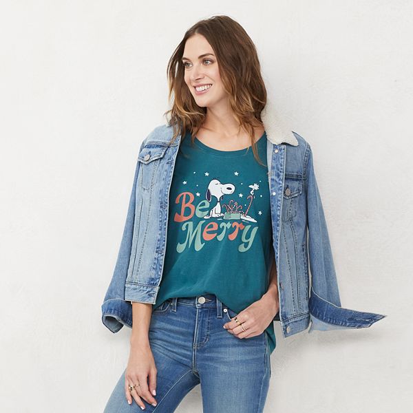 Women's LC Lauren Conrad Peanuts Snoopy Christmas Graphic Tees