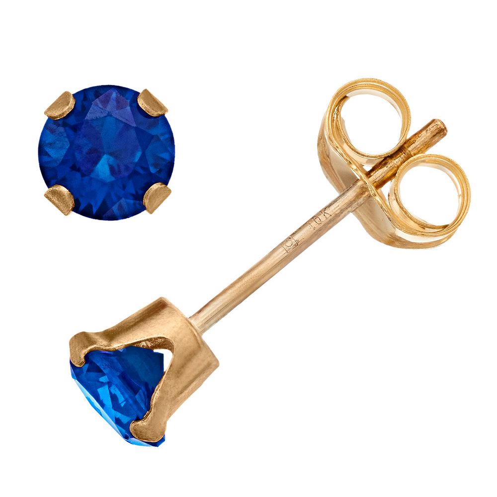 Pure Gem Collection 10k Gold Lab-Created Sapphire Stud Earrings