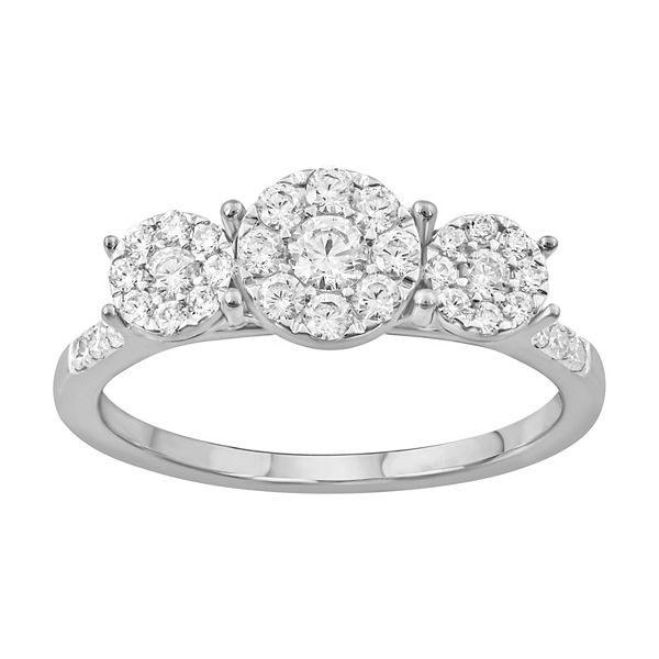 Simply Vera Vera Wang 14k Gold 1/2 Carat T.W. Diamond Halo 3-Cluster ...
