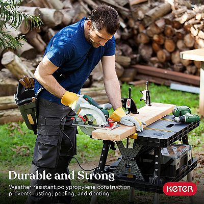 Keter Portable Folding Table Tool Storage Stand Workbench Sawhorse W 12 Clamps