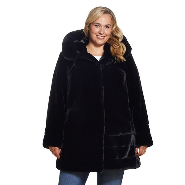 Plus Size Gallery Hooded Faux-Fur Jacket
