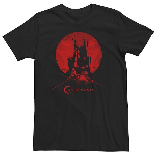 Big & Tall Netflix Castlevania Group Shot Red Moon Castle Silhouette Tee