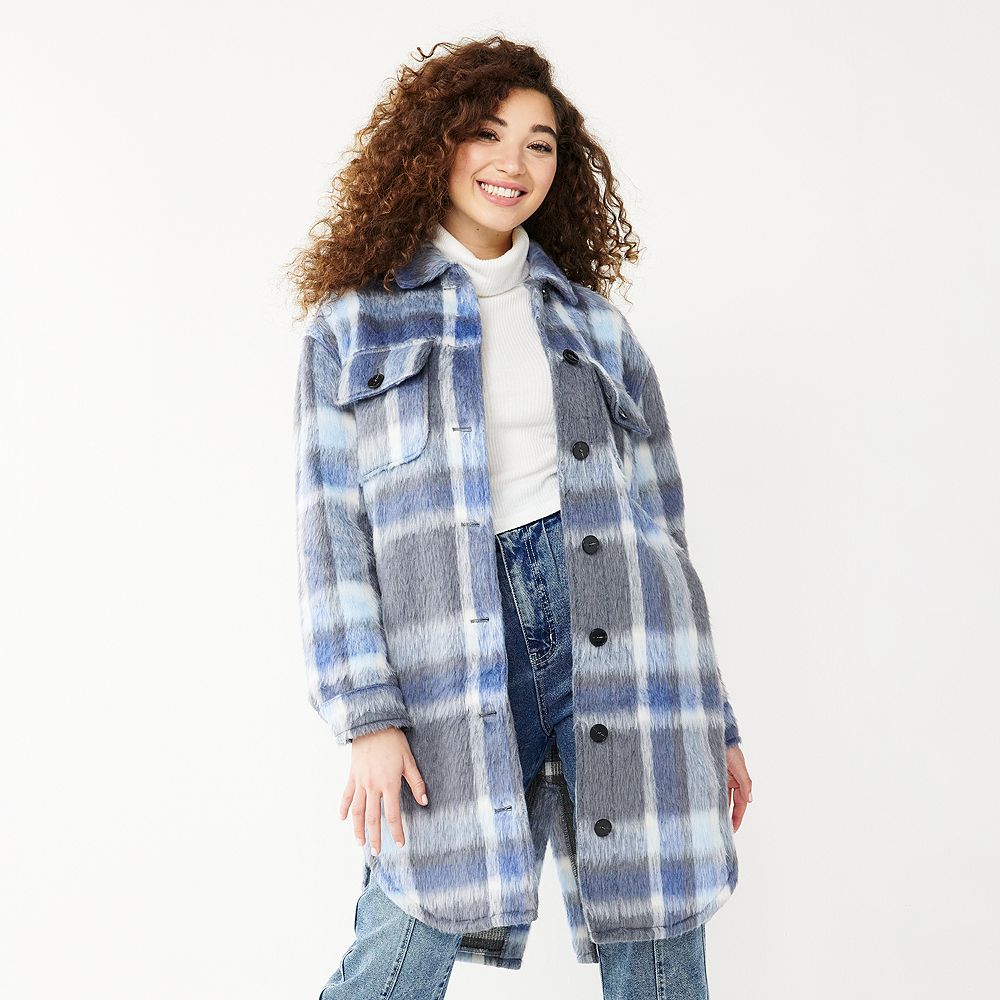 Juniors' SO® Longline Plaid Shacket