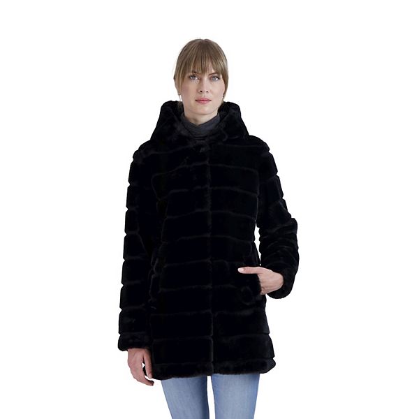 Women's Sebby Collection Hooded Reversible Faux-Fur Coat