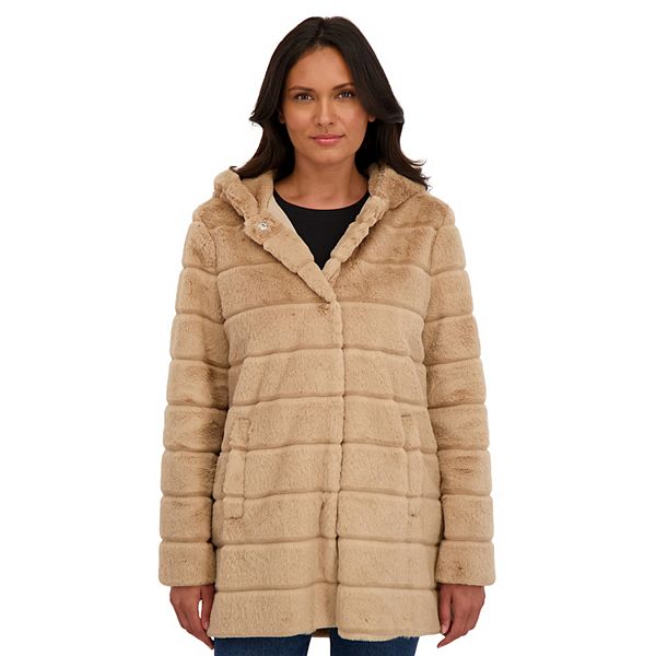 Women's Sebby Collection Hooded Reversible Faux-Fur Coat