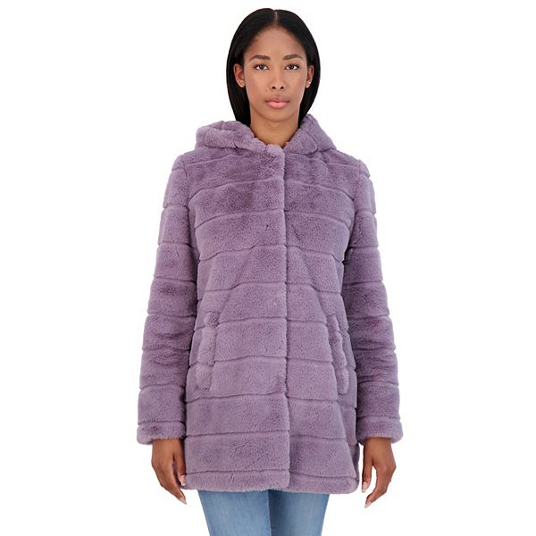 Women's Sebby Collection Hooded Reversible Faux-Fur Coat