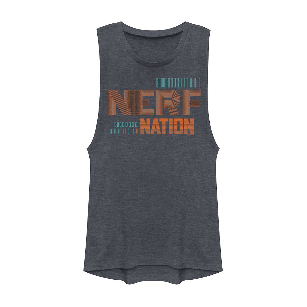 Juniors' "Nerf Nation" Lined Text Muscle Tank Top