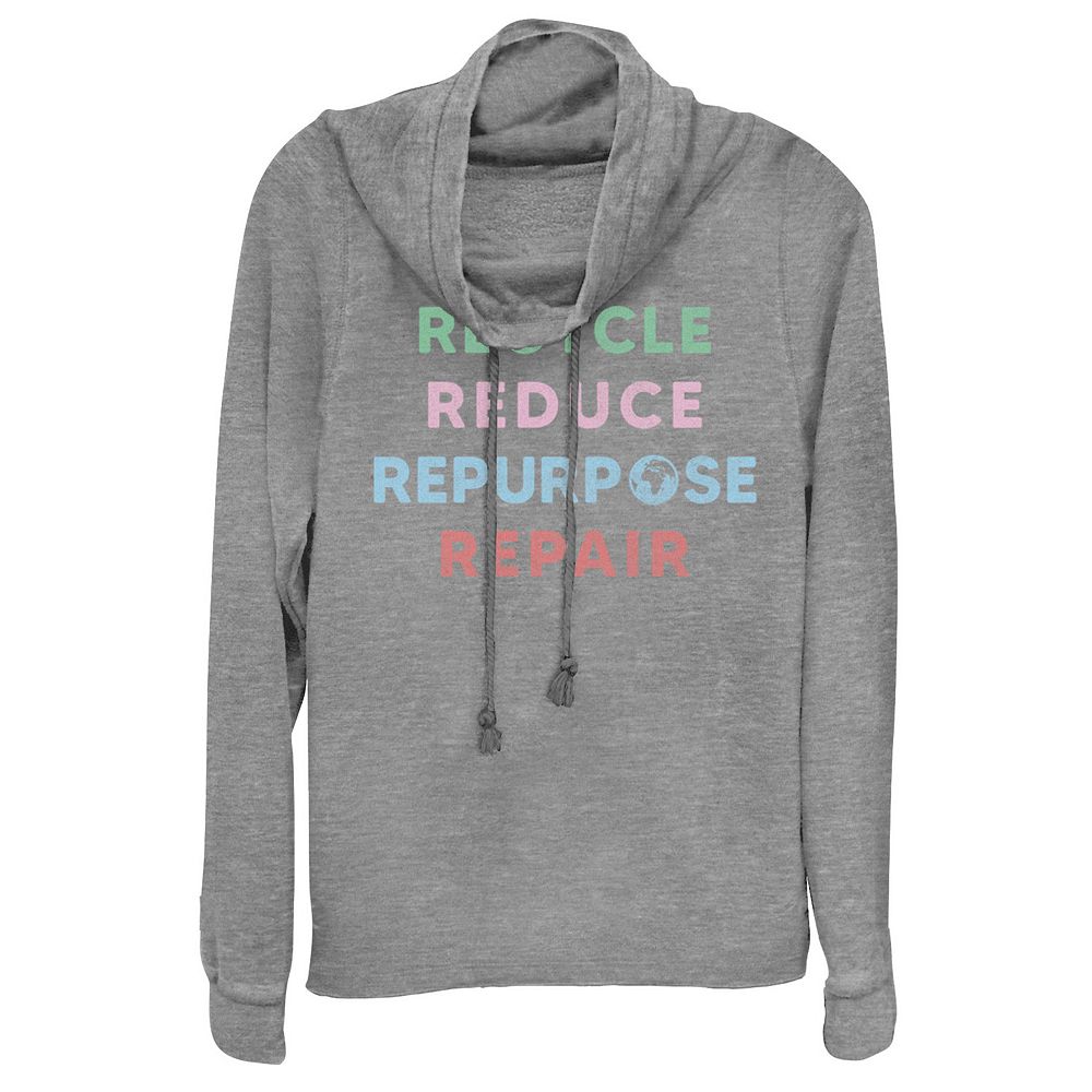 Juniors' "Recycle Reduce Repurpose Repair" Cowlneck Graphic Lightweight ...