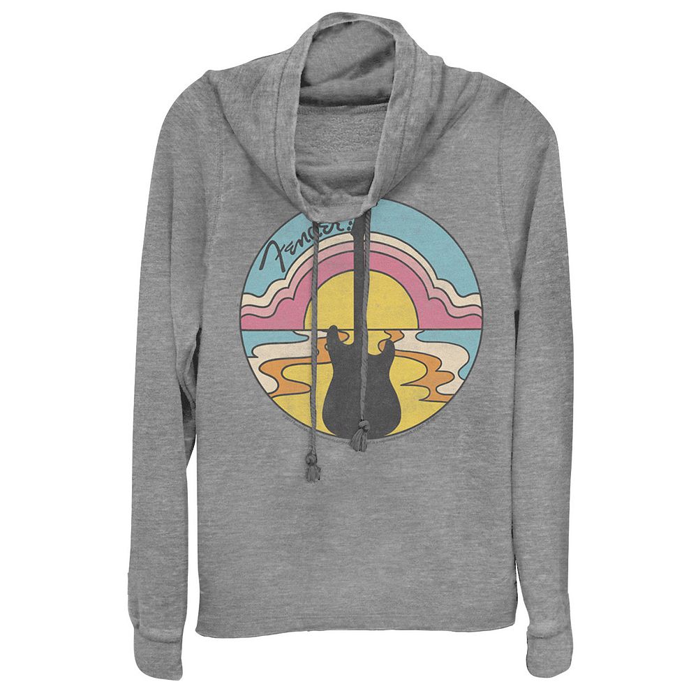 Juniors' Fender Groovy Sunset Logo Cowlneck Graphic Lightweight Long Sleeve