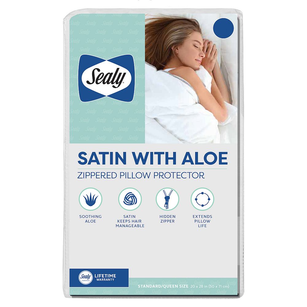 Sealy Satin Aloe Pillow Protector White Jumbo White