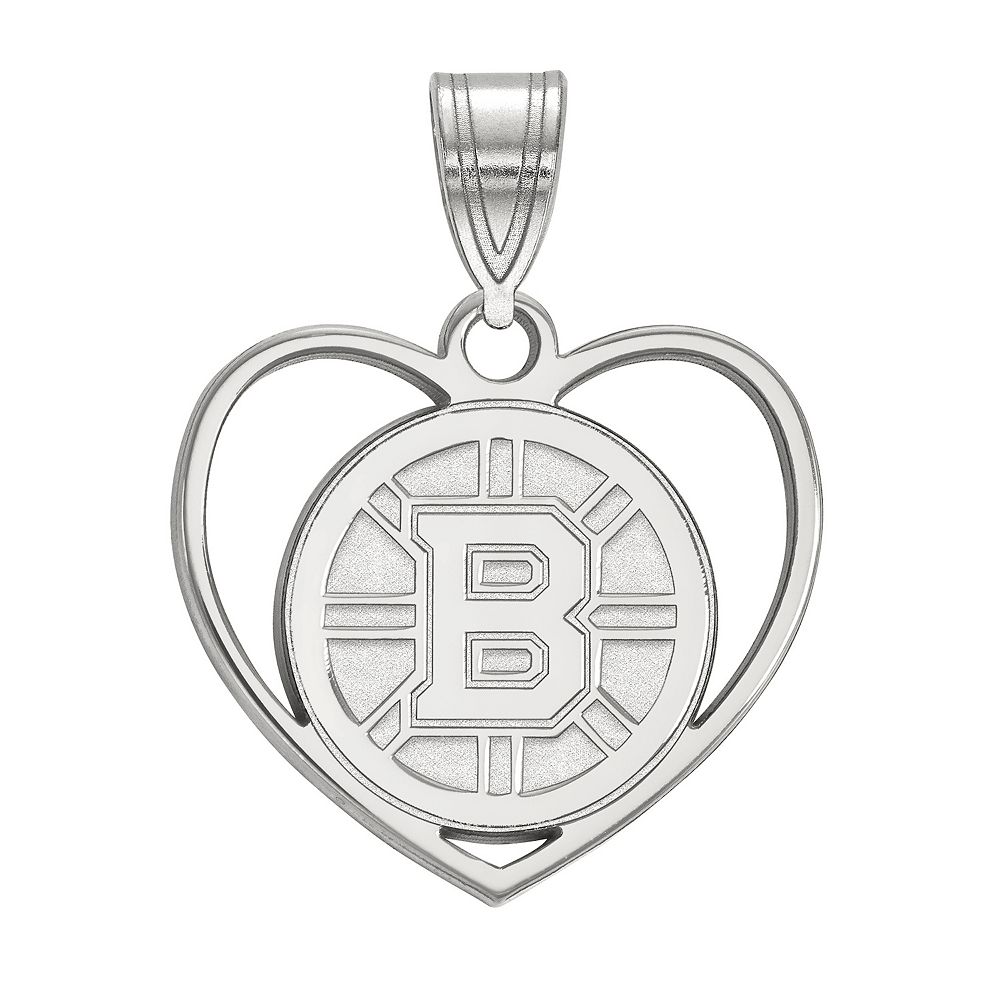 LogoArt Boston Bruins Sterling Silver Heart Pendant Necklace
