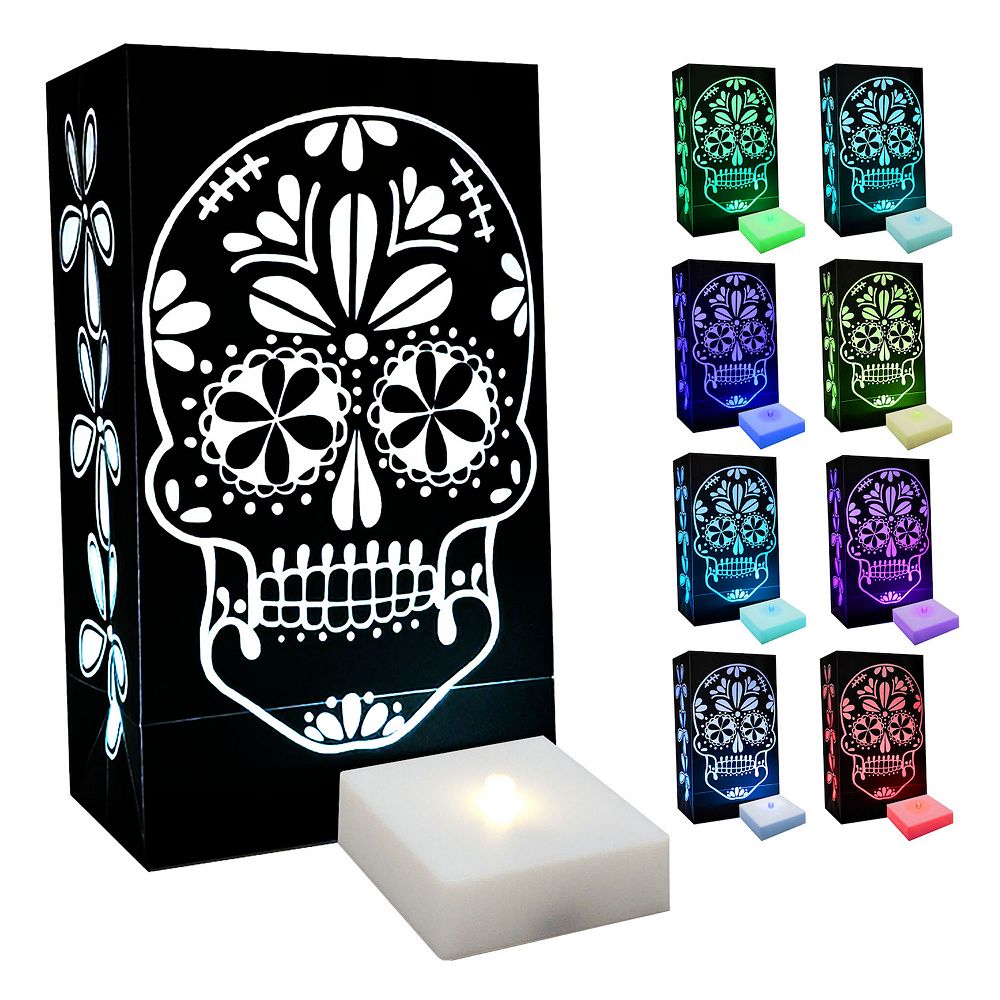 Color Changing Sugar Skull LED Luminaria Bag & Light 6-piece Set
