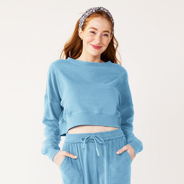 Juniors' SO® Cropped Reverse Terry Crew Top