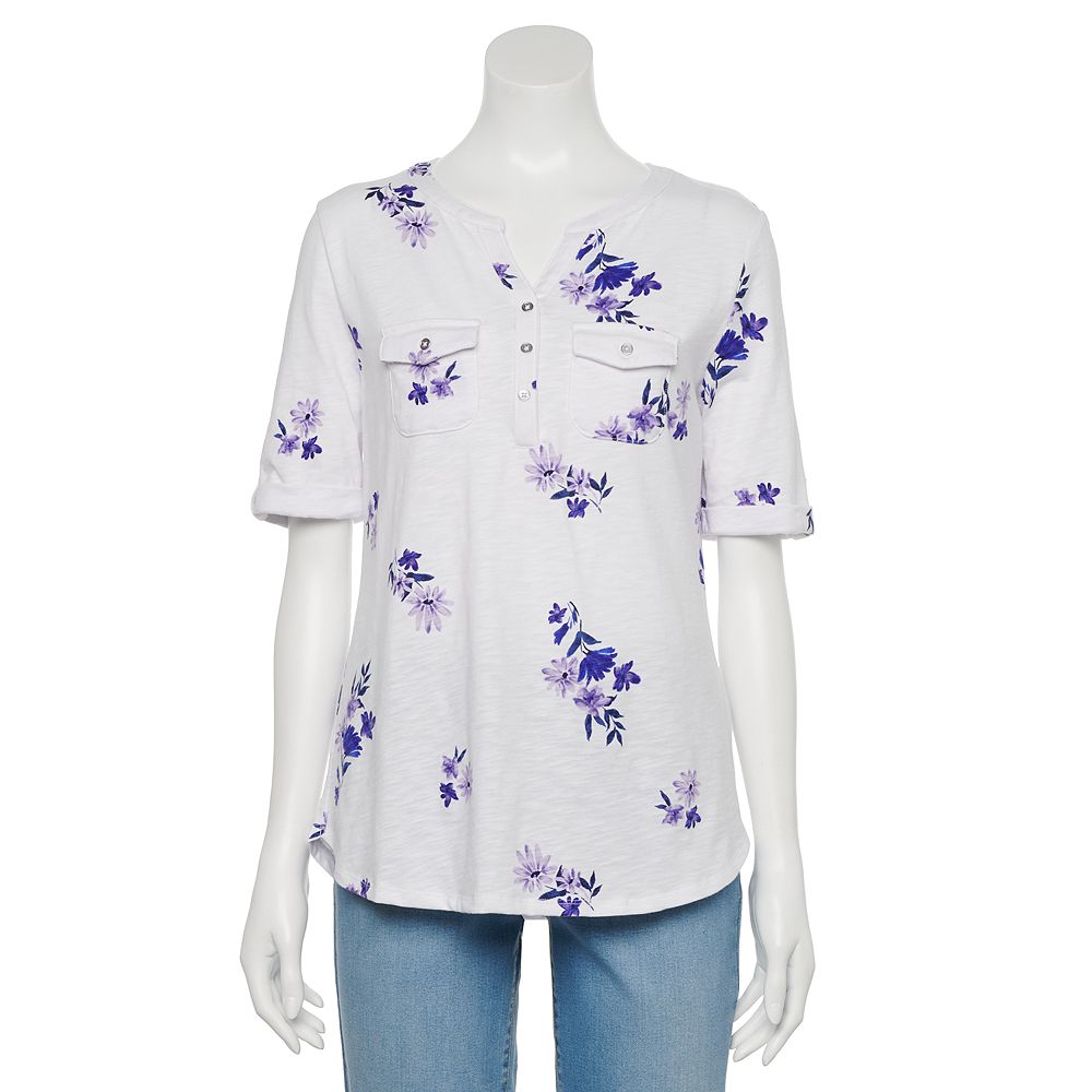 Women's Croft & Barrow® Roll-Tab Utility Henley Top