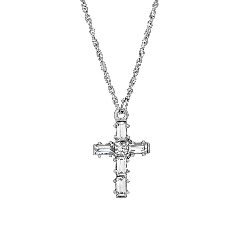 Symbols of Faith Silver-Tone Crystal Cross Necklace