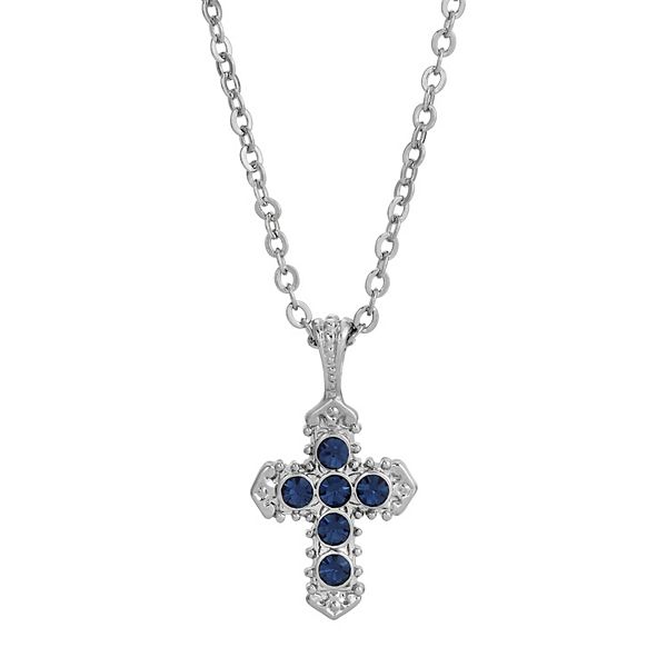 Symbols of Faith Silver-Tone Blue Cross Necklace