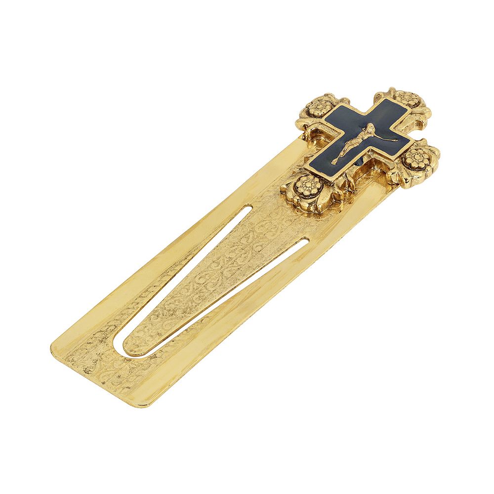 Symbols of Faith 14K Gold-Dipped and Blue Enamel Crucifix Small Bookmark
