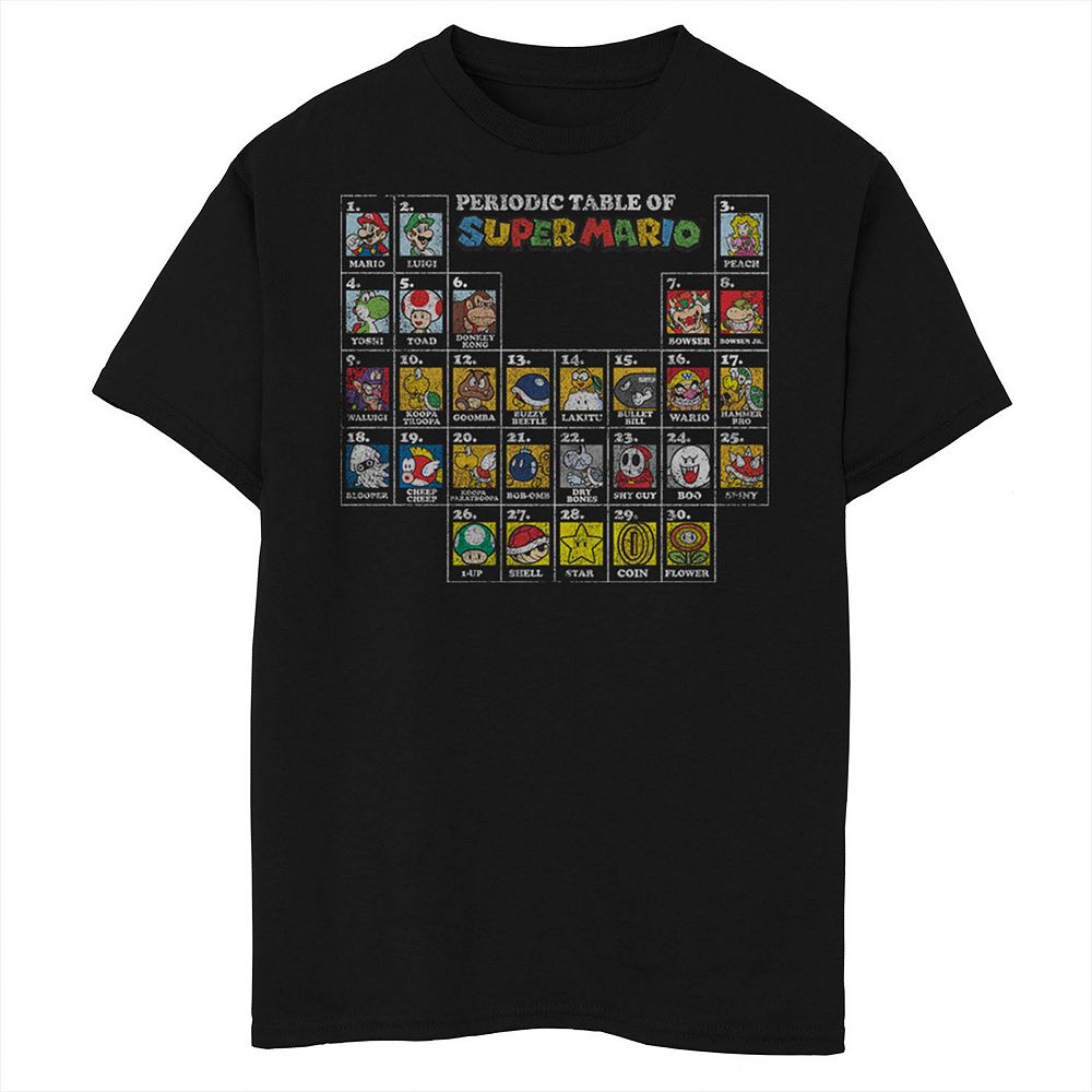 Boys 6-20 Nintendo Super Mario Periodic Table Of Character Panel Grid Tee