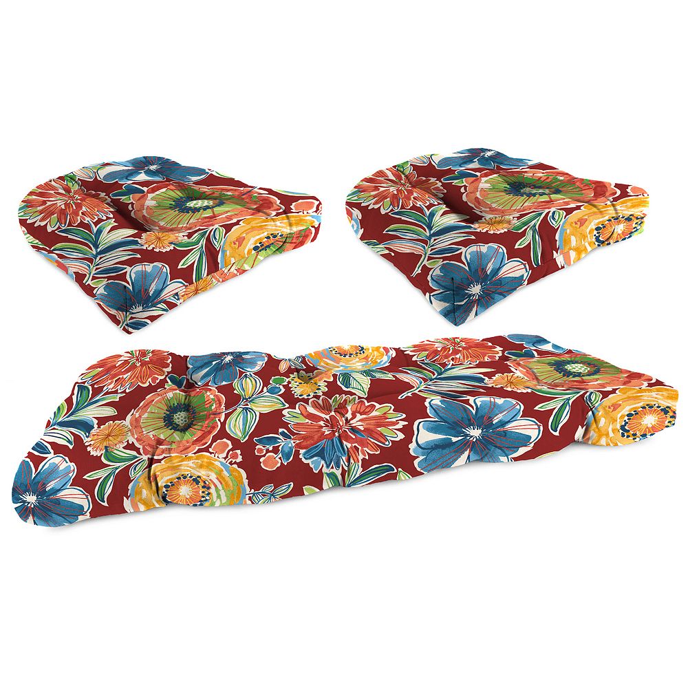 Jordan Manufacturing 3 Piece Indoor Outdoor Wicker Chair Cushion Set Colsen Berry