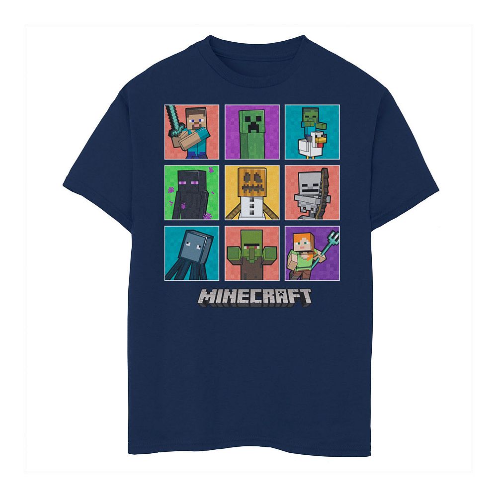 Boys 6-20 Minecraft Character Portrait Panel Grid Graphic Tee