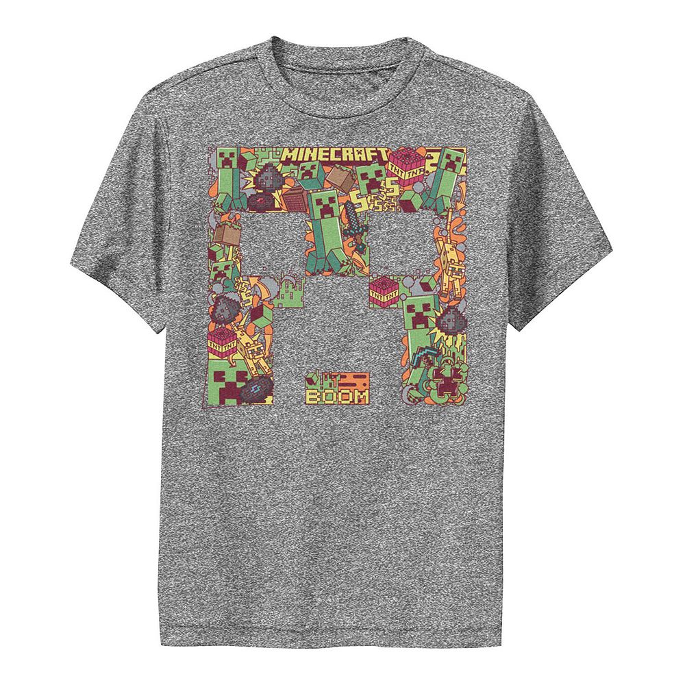 Boys 8-20 Minecraft Creeper Big Head Creeper Collage Fill Graphic Tee