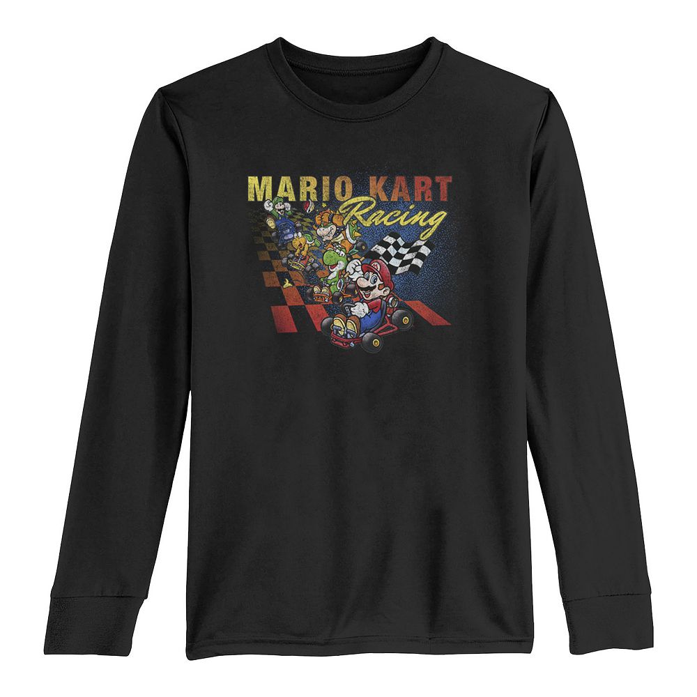 Boys 8-20 Mario Kart Racing Checker Flag Portrait Long-Sleeve Graphic Tee