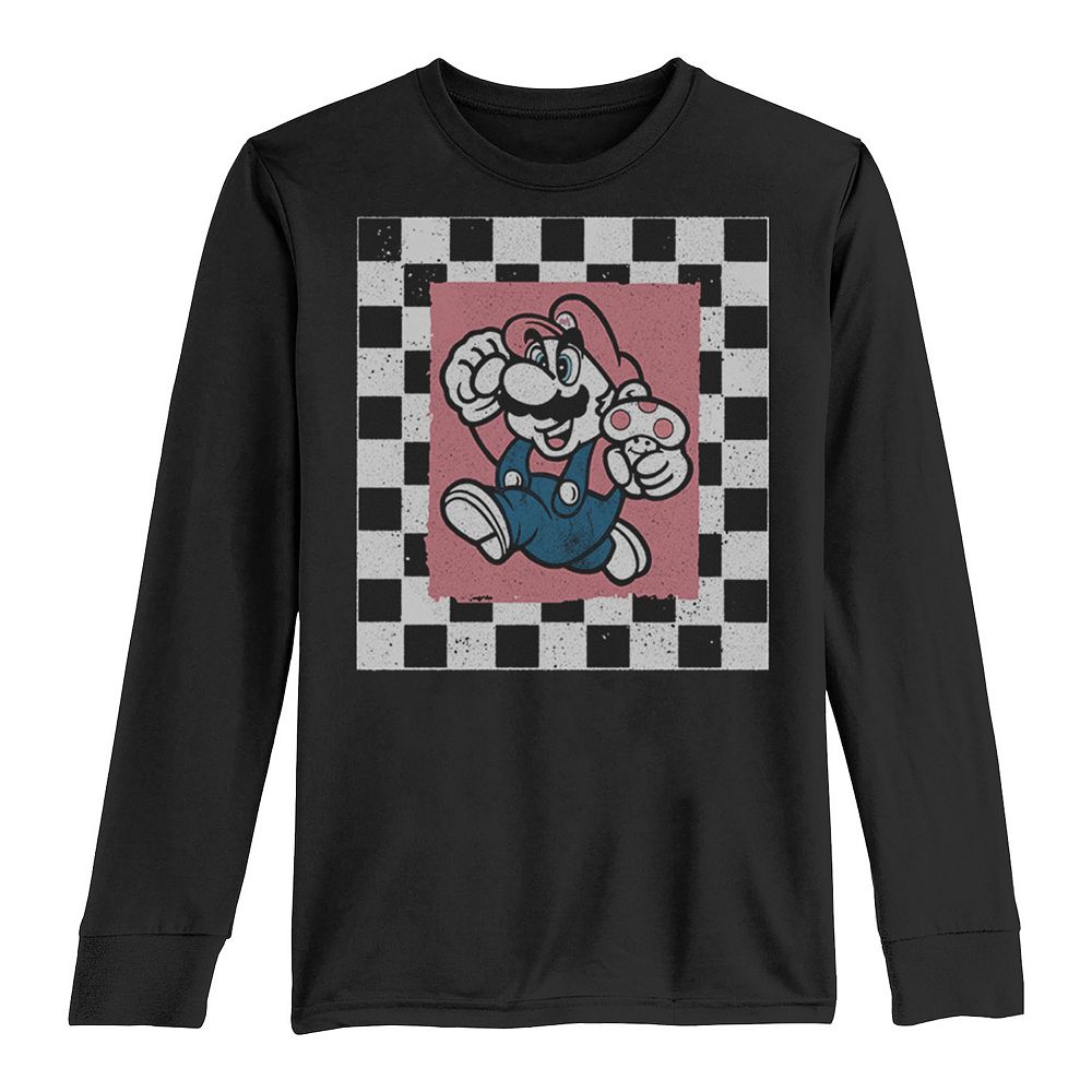 Boys 8-20 Nintendo Super Mario Checkered Square Portrait Long-Sleeve ...