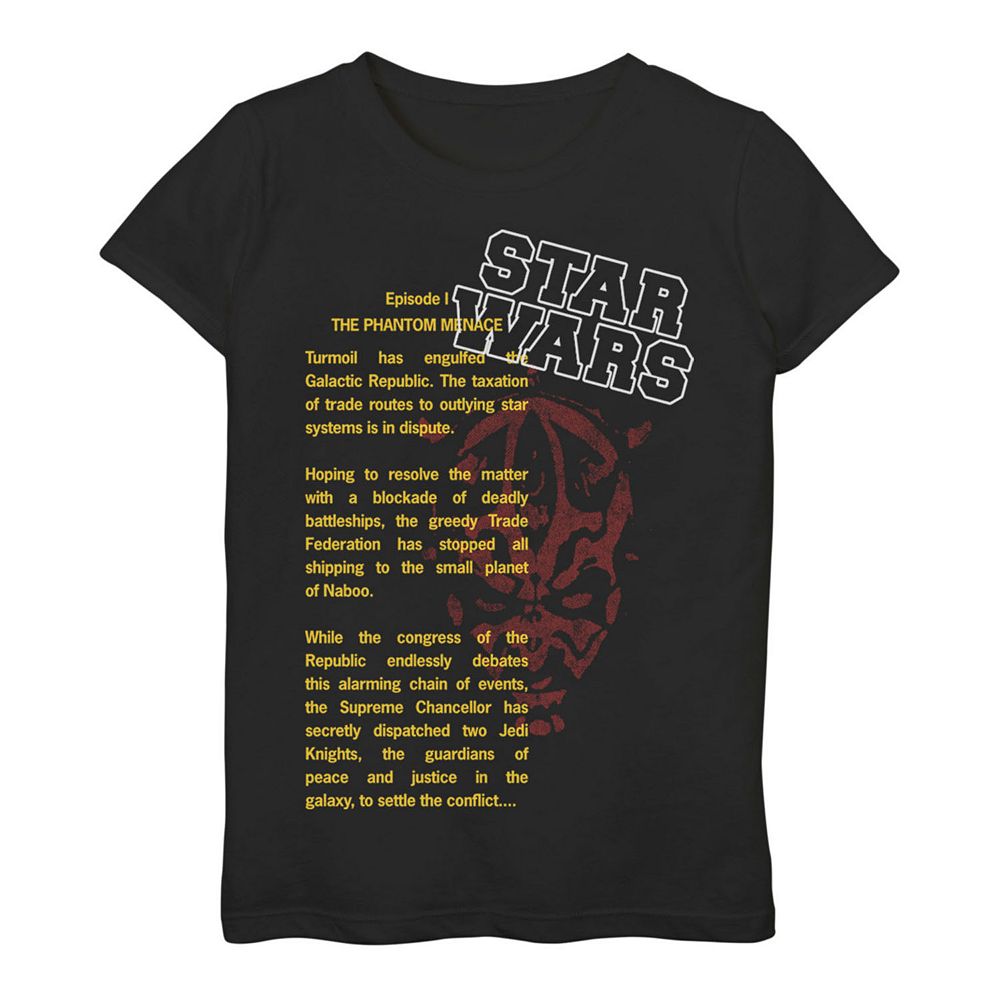 Girls 3-16 Star Wars: The Phantom Menace Darth Maul Text Crawl Tee