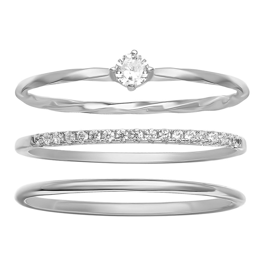 PRIMROSE Sterling Silver Cubic Zirconia Trio Ring Set