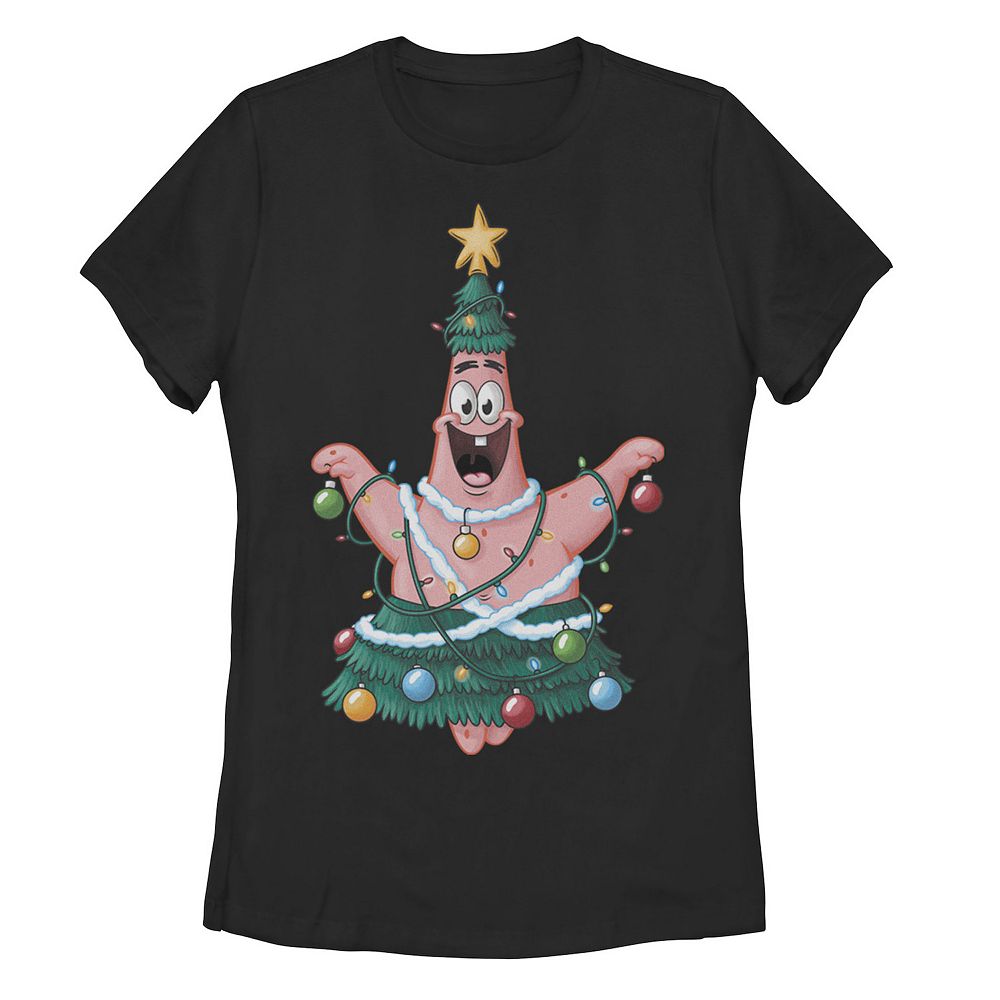 Juniors' SpongeBob SquarePants Patrick Star Christmas Tree Graphic Tee