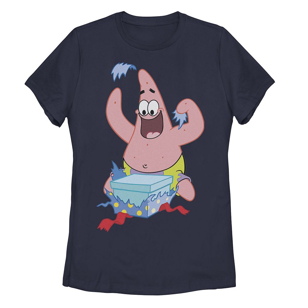 Juniors' SpongeBob SquarePants Patrick Star Opening Presents Holiday Tee