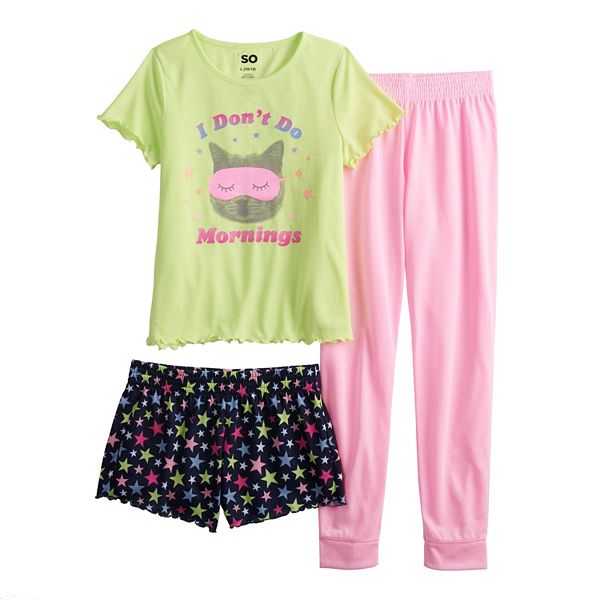 Girls 4-20 SO® Top, Shorts & Pants Pajama Set in Regular & Plus