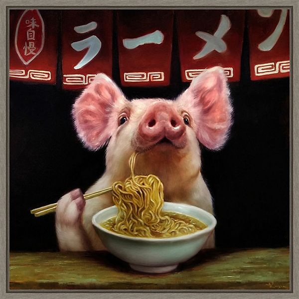 Amanti Art Oodles of Noodles Pig Framed Canvas Print